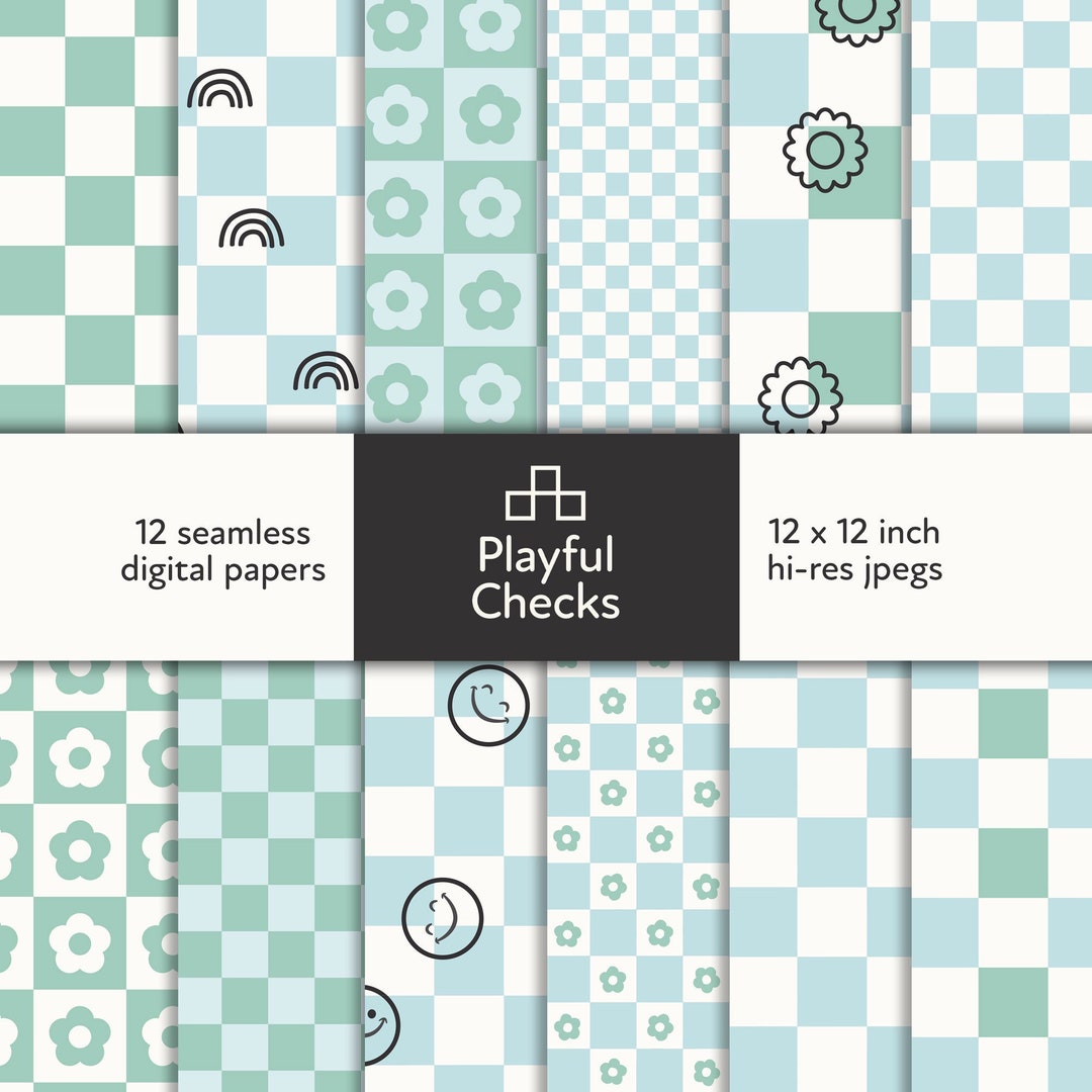 Retro Checkered Digital Paper: Baby Blue Seamless Patterns / Digital ...