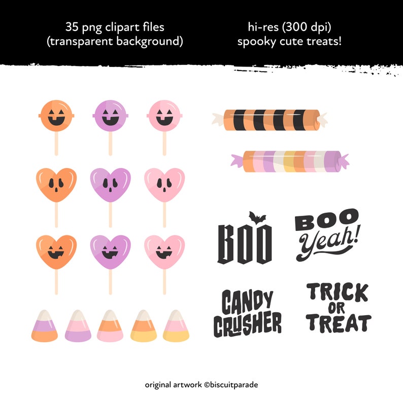 Cute Halloween Candy Clipart, Pastel Halloween Clipart, Pink Clip Art ...