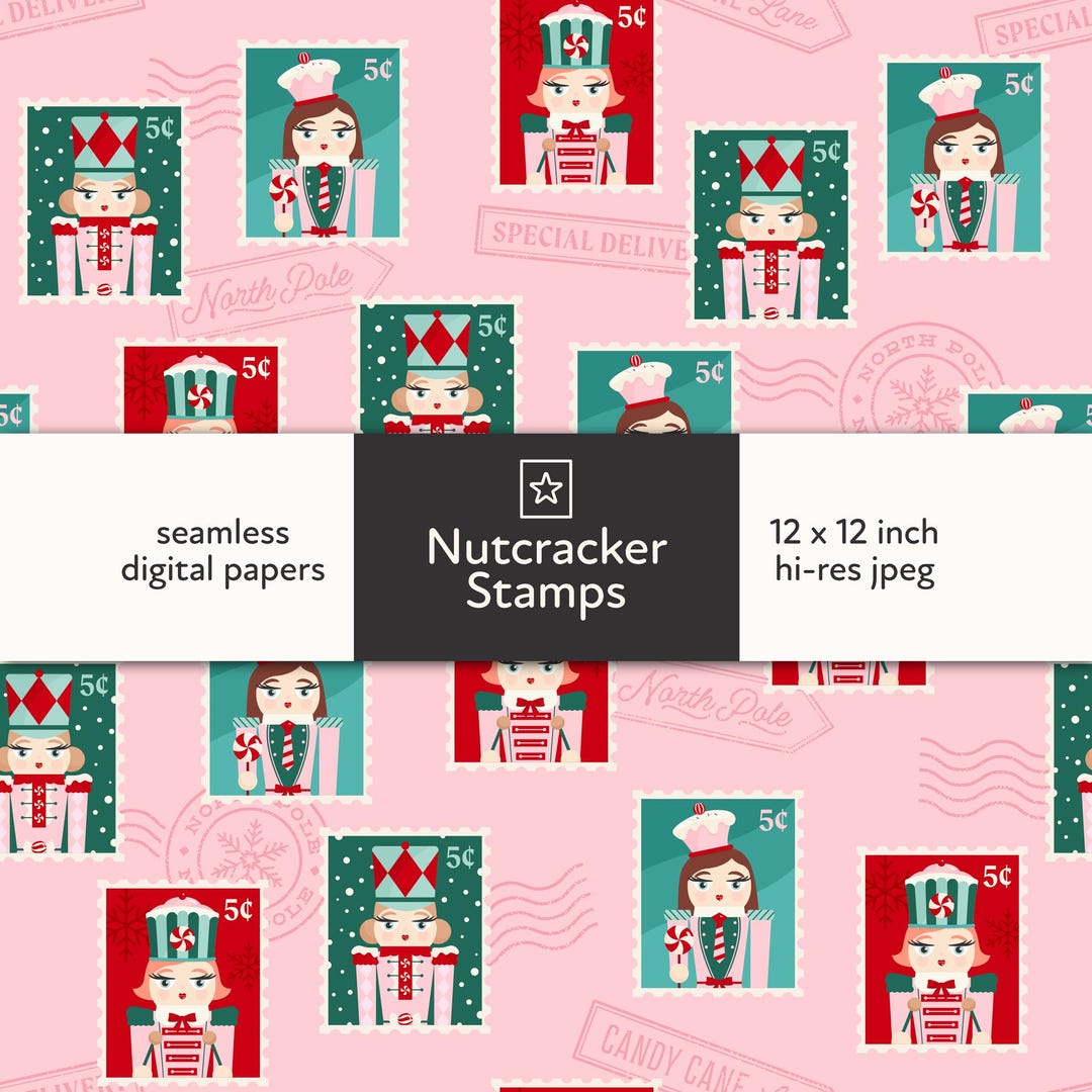 Nutcracker Stamps Christmas Seamless Pattern: Whimsical Pink Repeat ...