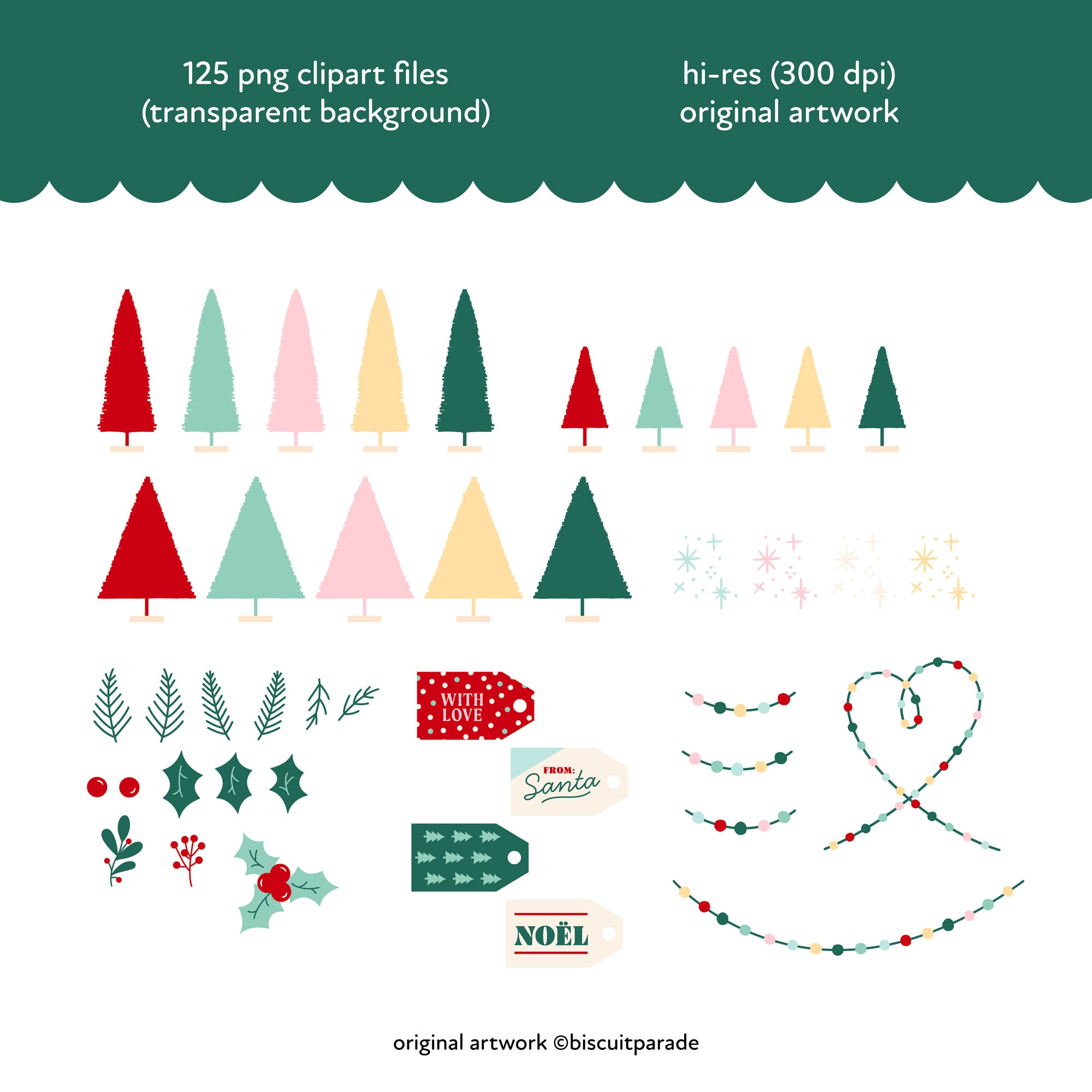 Christmas Clipart Bundle: 125 PNG Graphics - Santa, Snowman, Candy Cane ...