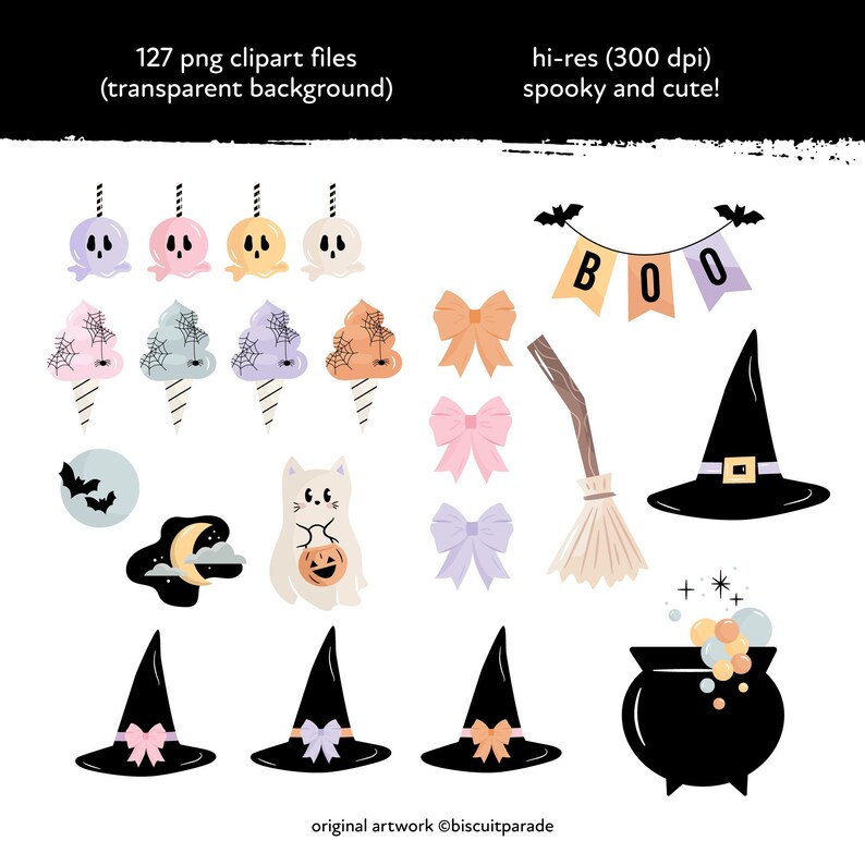 Pastel Halloween Clipart Bundle: Ghost, Bat, Witch, Candy Corn PNG ...