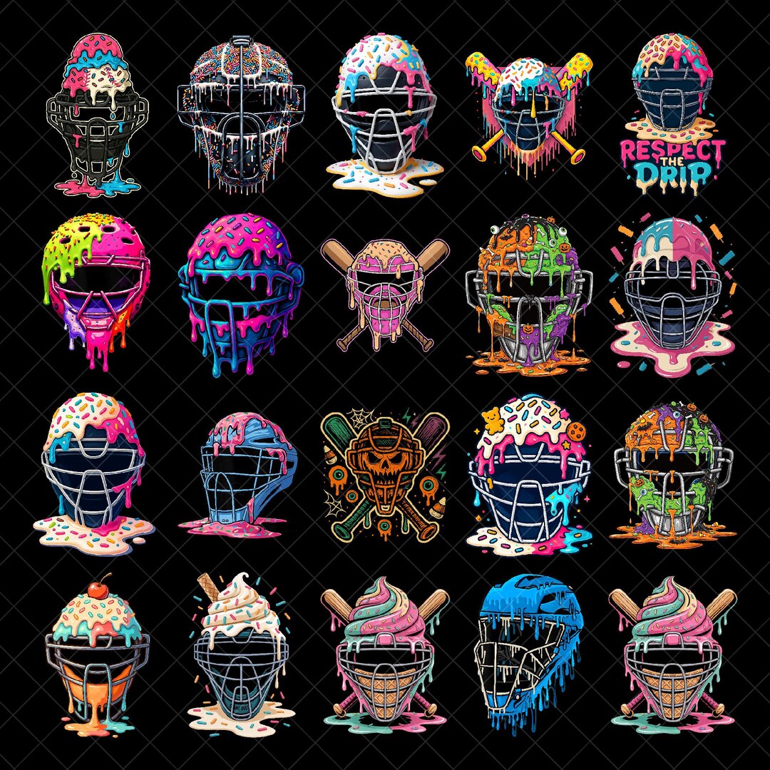 Colorful Dripping Ice Cream Baseball Catcher Mask Clipart Bundle ...