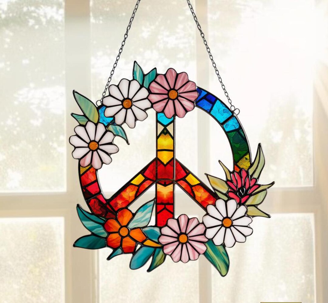 Peace Sign Acrylic Suncatcher Hanging Sign, Peace Sign Ornament, Hippie ...