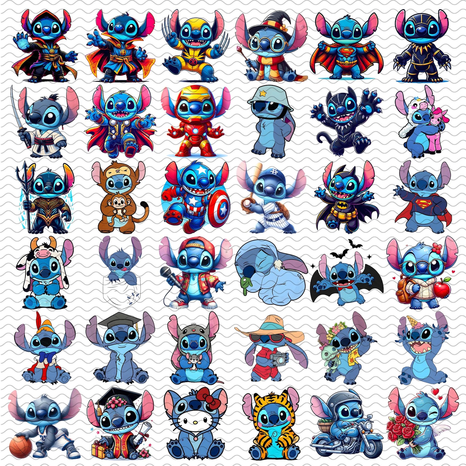 Cute Stitch Superhero Png Bundle, Super Hero Stitch PNG, High ...