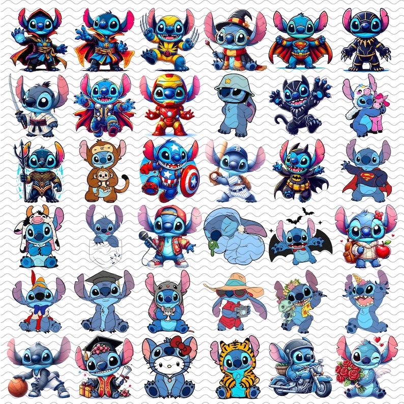 Cute Stitch Superhero Png Bundle, Super Hero Stitch PNG, High ...