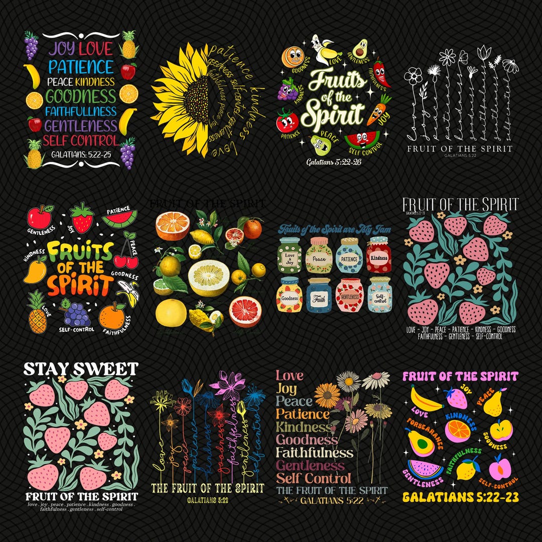 Fruit of the Spirit Png Bundle, Retro Christian Sublimation, Bible ...