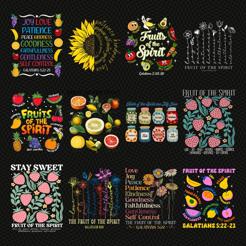 Fruit of the Spirit Png Bundle, Retro Christian Sublimation, Bible ...