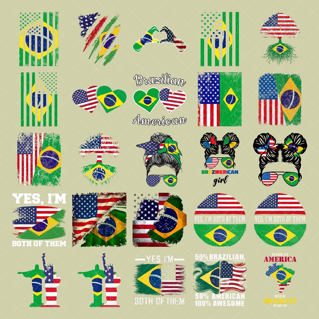 Brazilian American Flag PNG Bundle, Brazil USA Pride Digital Download ...