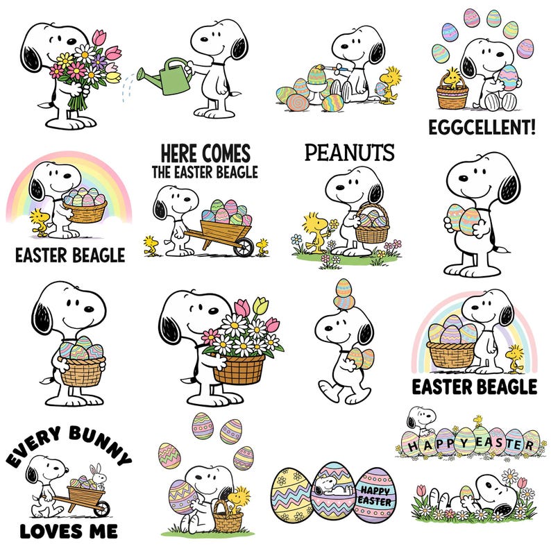 Snoopy Easter PNG Bundle, Easter Beagle Clipart, Snoopy Easter Eggs ...