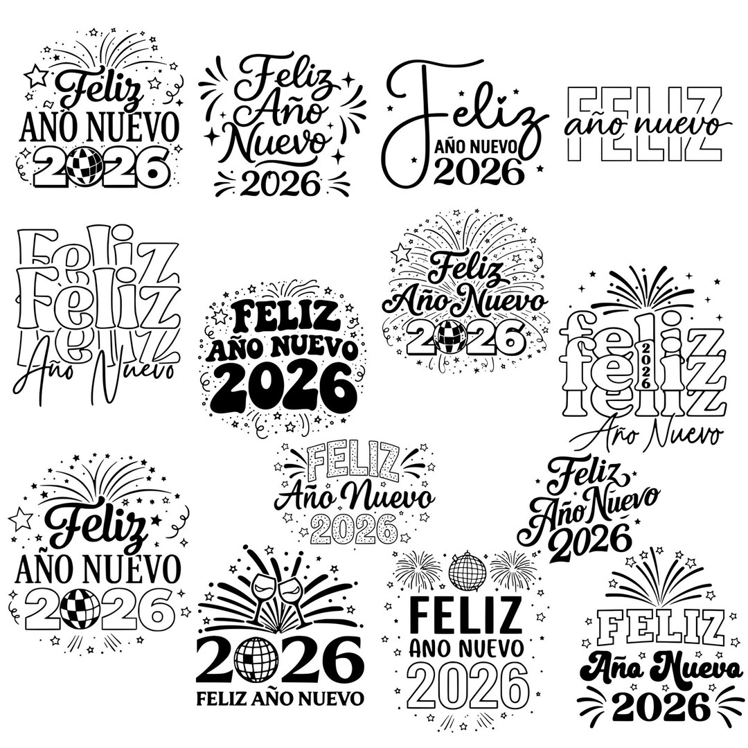 Feliz Año Nuevo 2026 SVG Bundle, Happy New Year Spanish SVG, New Year ...
