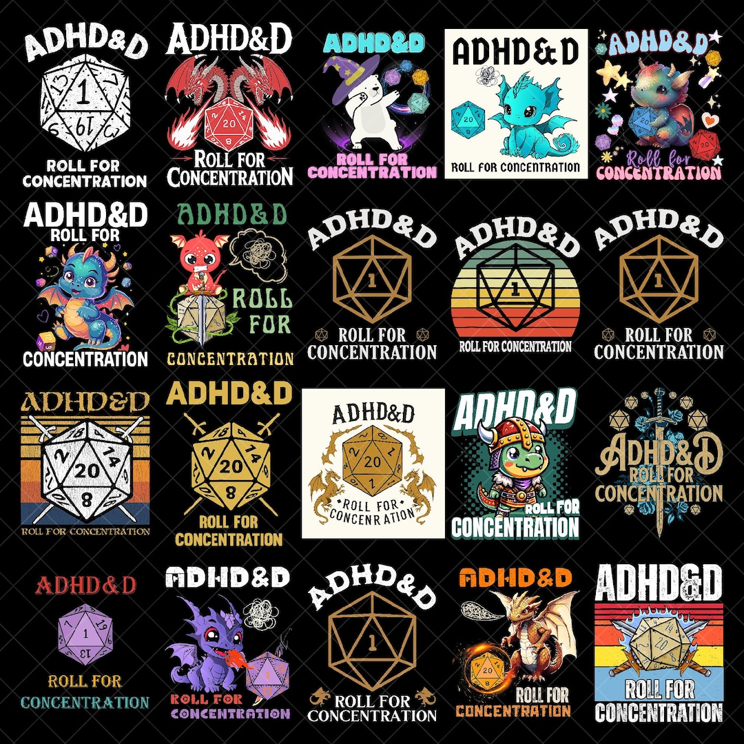 ADHD&D Roll for Concentration Png Bundle, Funny D20 Dice ADHD Digital ...