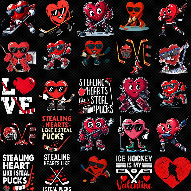 Hockey Valentine Heart PNG Bundle, Stealing Hearts Like I Steal Pucks ...