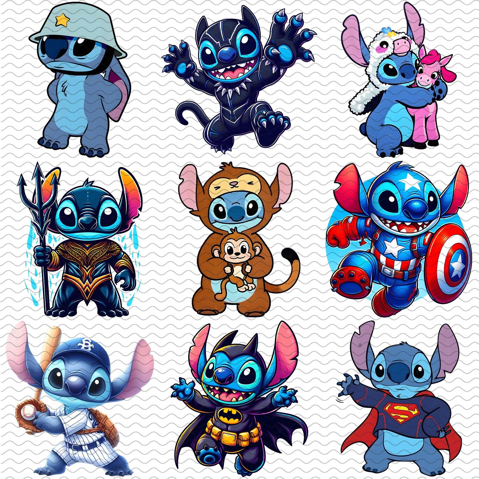 Cute Stitch Superhero Png Bundle, Super Hero Stitch PNG, High ...