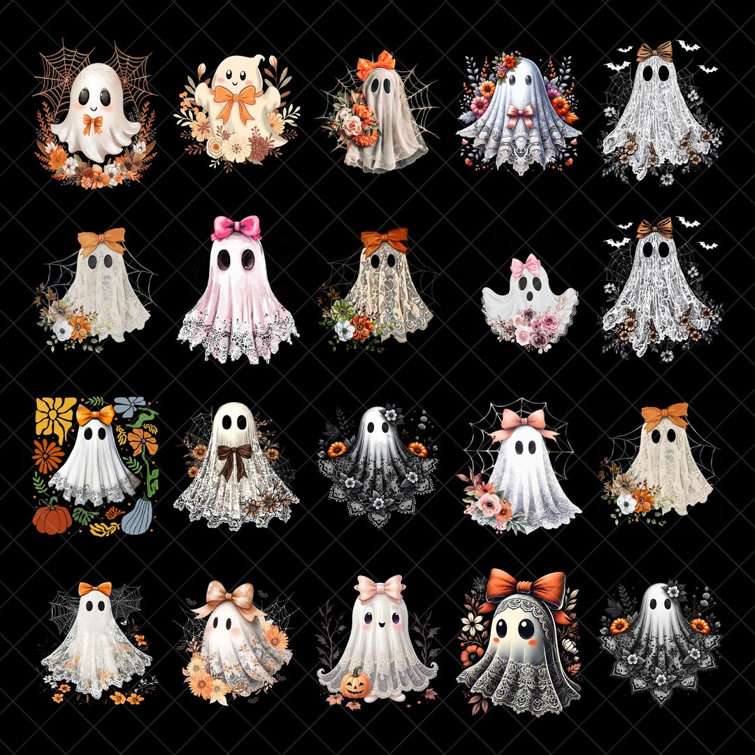 Cute Lace Ghost Png Bundle, Boo in Boojee, Halloween Boo Lace Bow Png ...