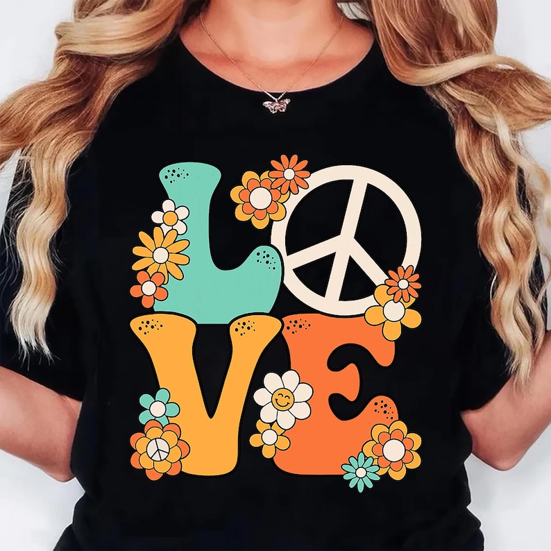 Groovy Hippie Peace Love PNG Bundle, Retro Tie Dye Flower Power ...