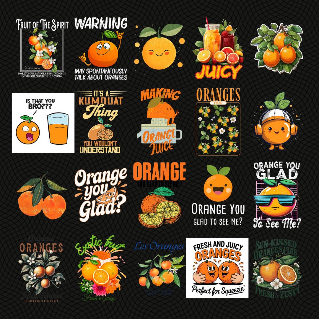 Funny Orange PNG Bundle, Juicy Citrus Fruit Sublimation Design, Orange ...