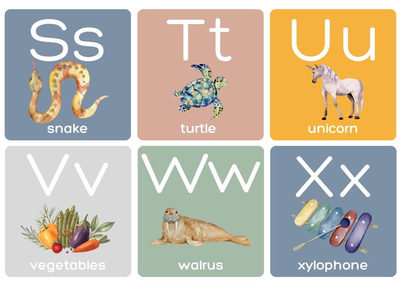 Watercolor Alphabet Flashcards, Printable ABC Flashcards With ...