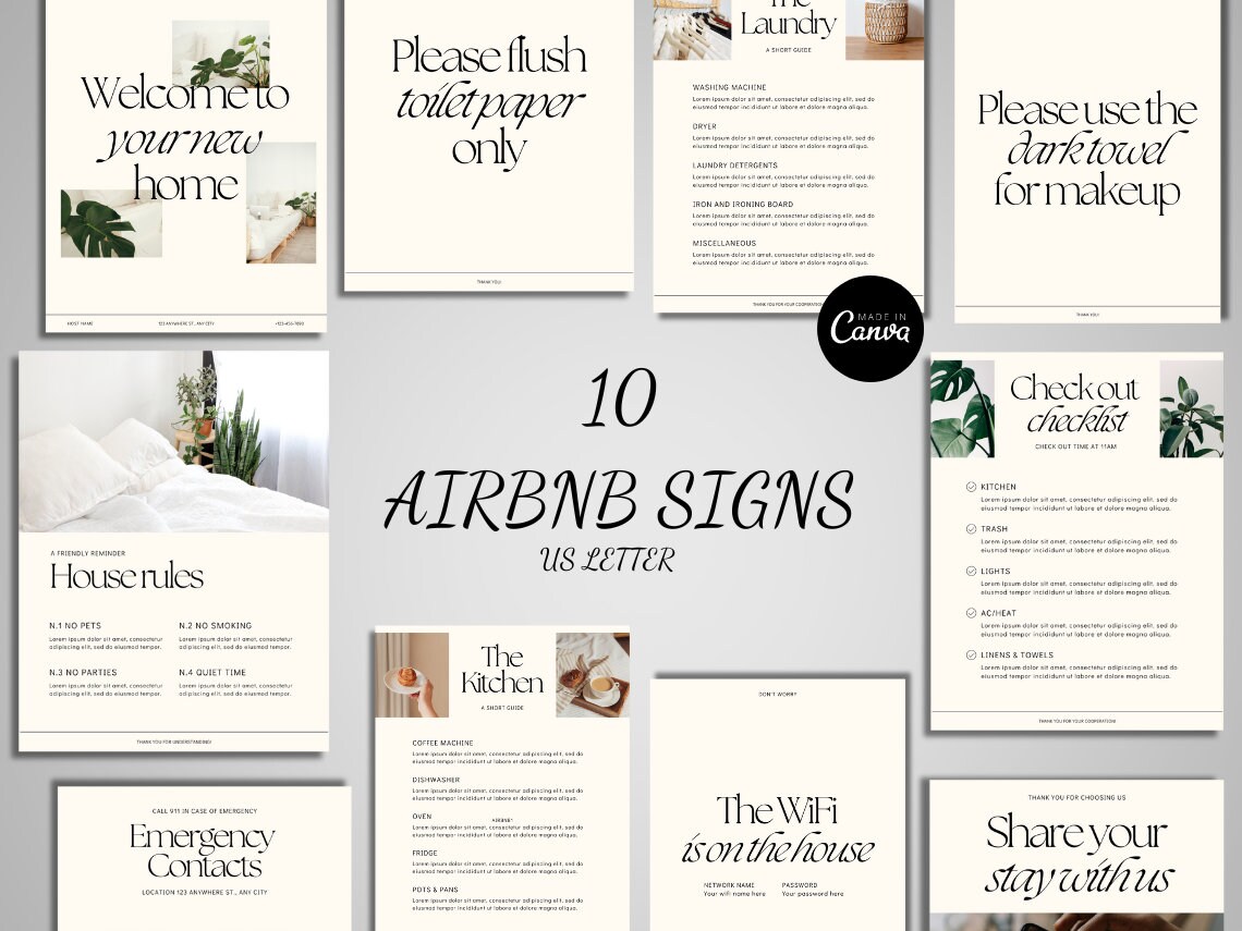 Editable Airbnb Signs, Canva Template, Airbnb Host Template Bundle ...