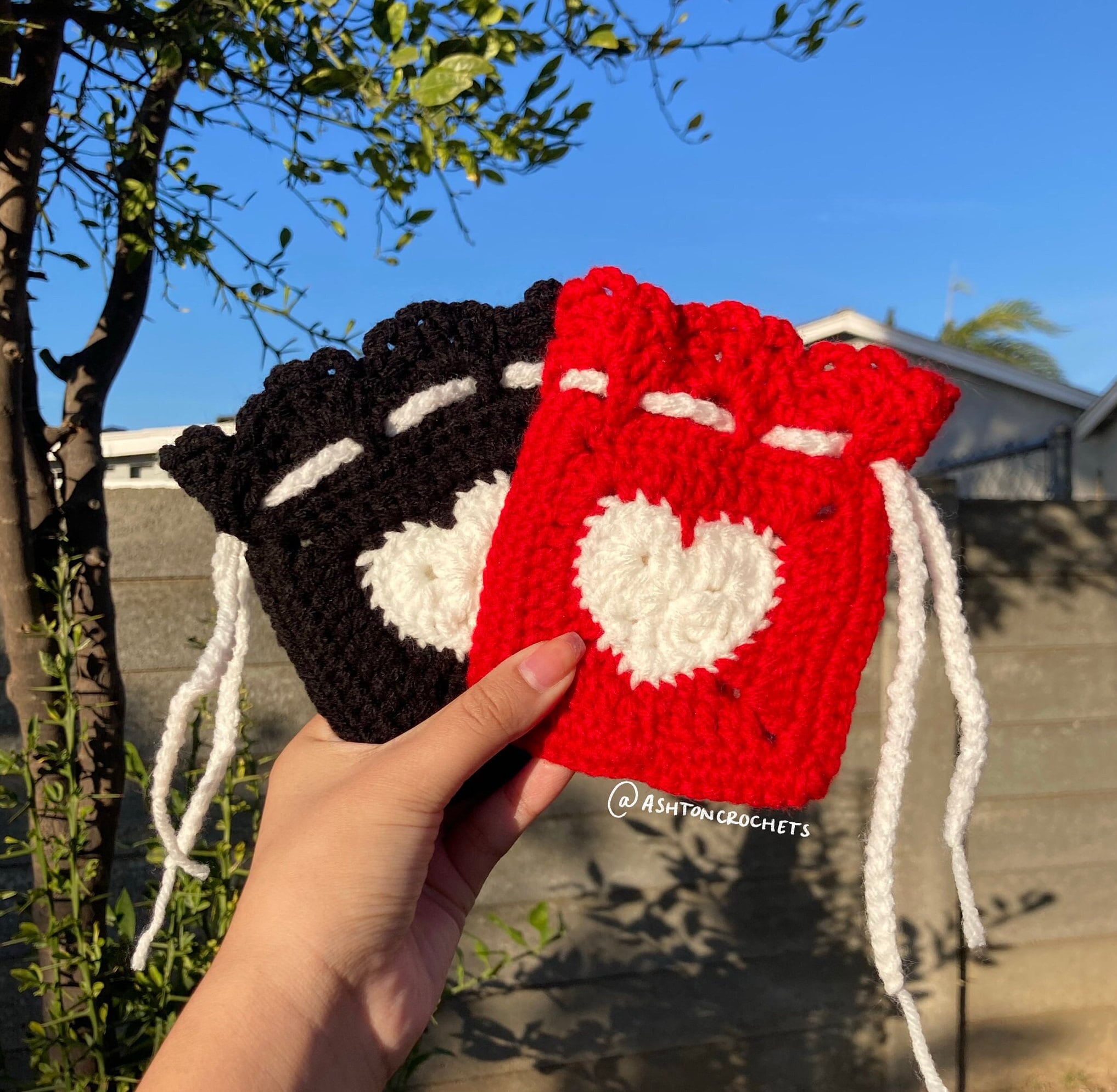 Crochet Heart Pouch Granny Square Drawstring Pouch Mini Heart Bag - Etsy