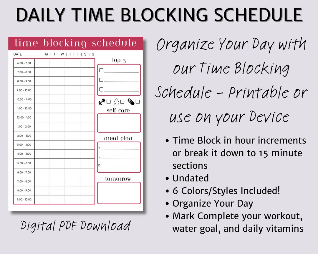 Time Blocking Printable Time Blocking Downloadable Time Boxing Daily ...