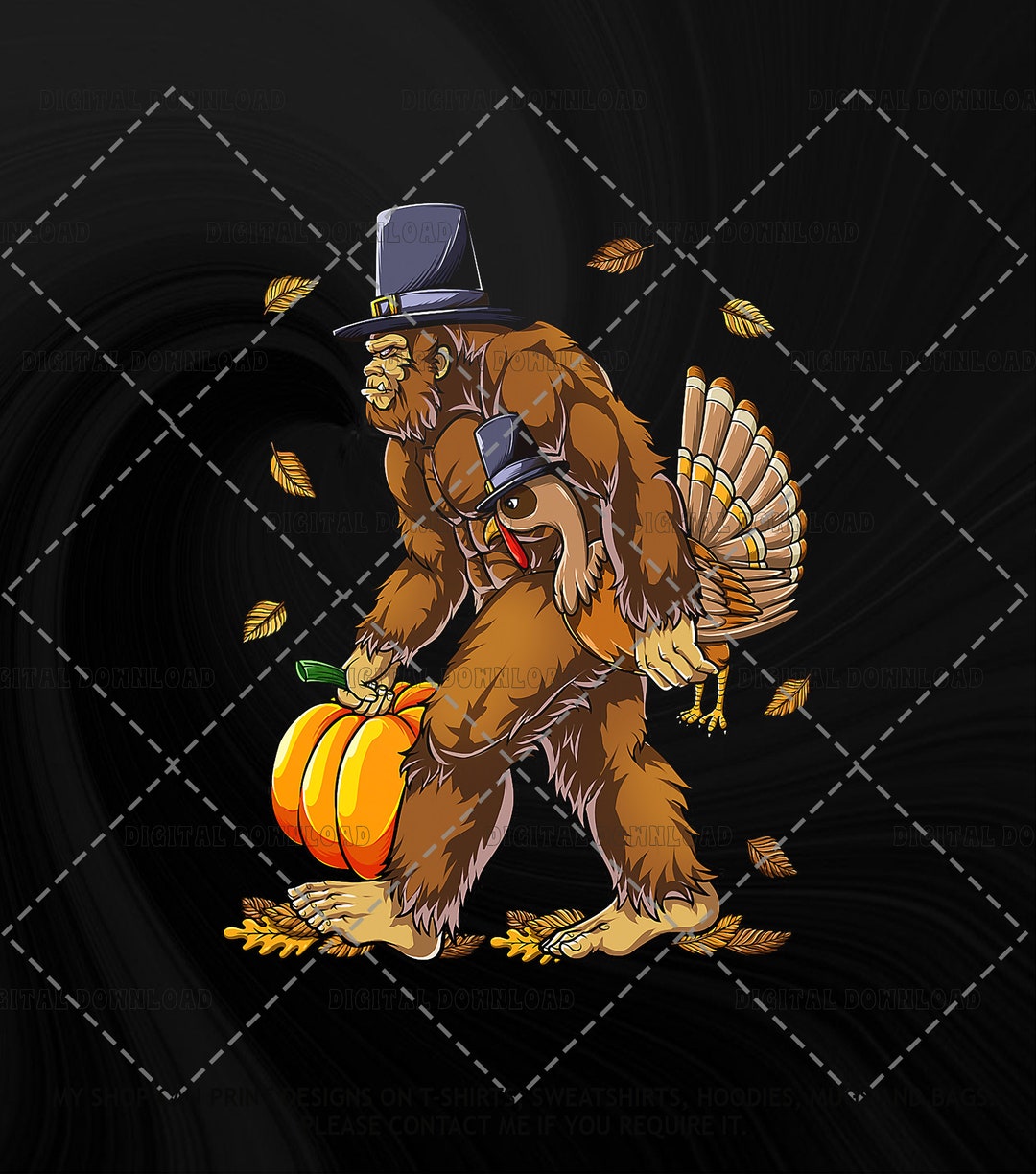 Bigfoot Pilgrim Turkey Pumpkin Thanksgiving Day Boys Men PNG - Etsy