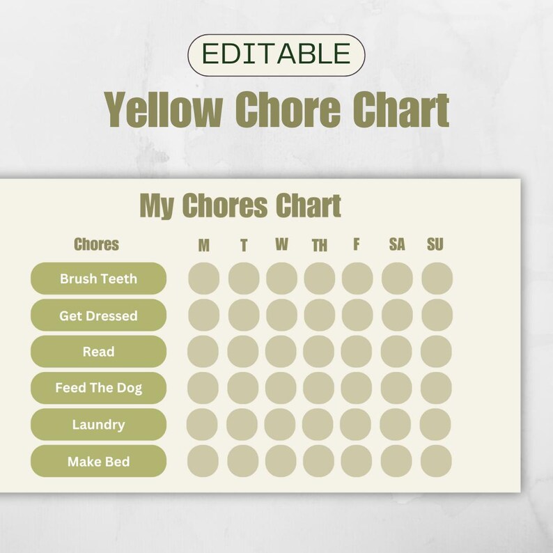 Minimalist Editable Kids Chore Chart | 6 Color Options | Canva Template ...