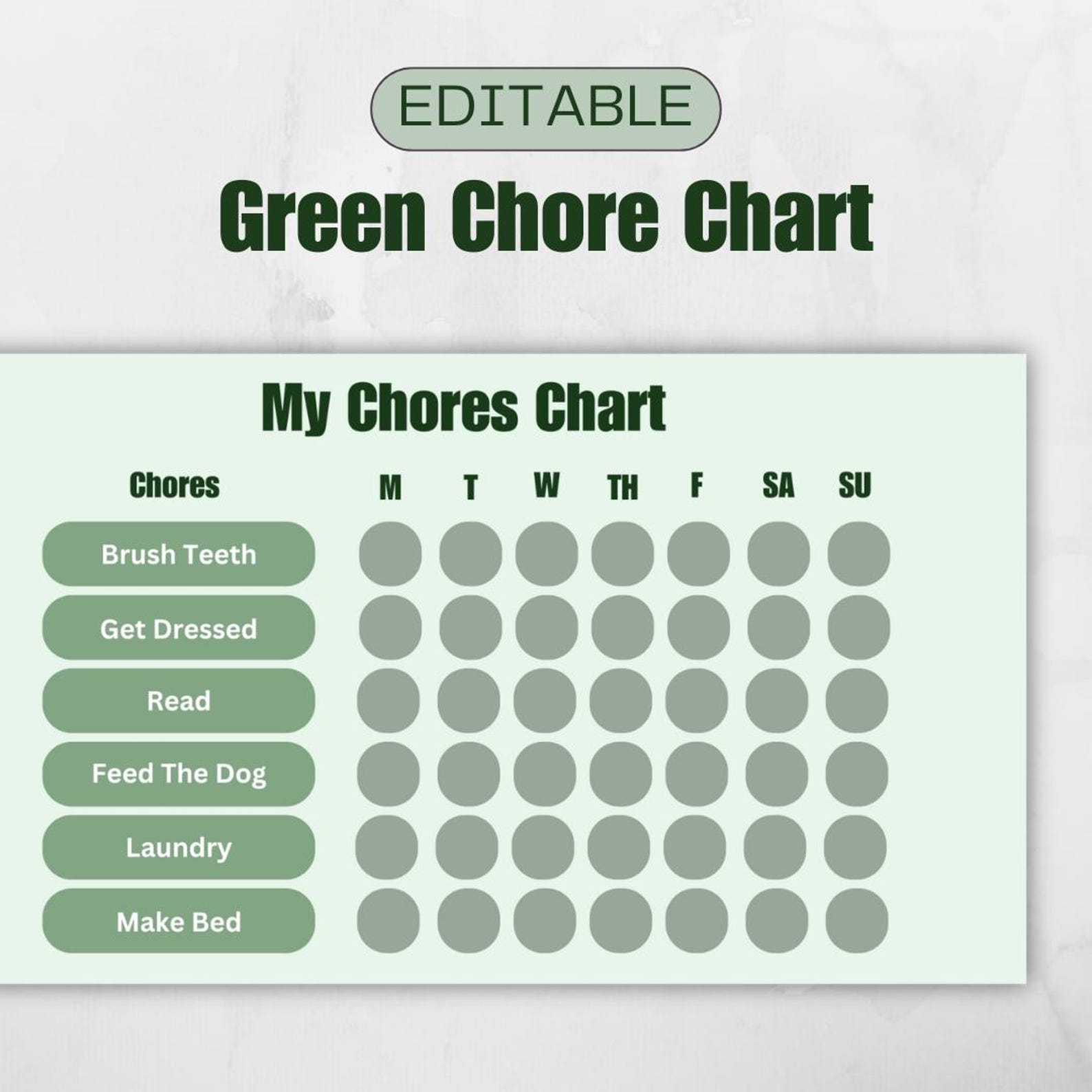 Minimalist Editable Kids Chore Chart | 6 Color Options | Canva Template ...