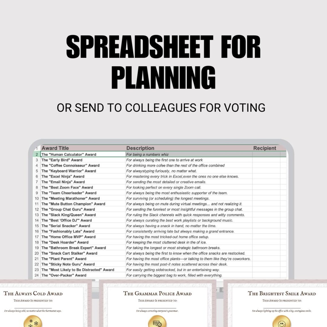 Funny Office Award Certificates | Humorous Workplace Printable Awards ...