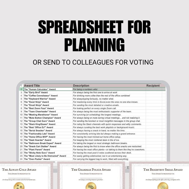 Funny Office Award Certificates | Humorous Workplace Printable Awards ...