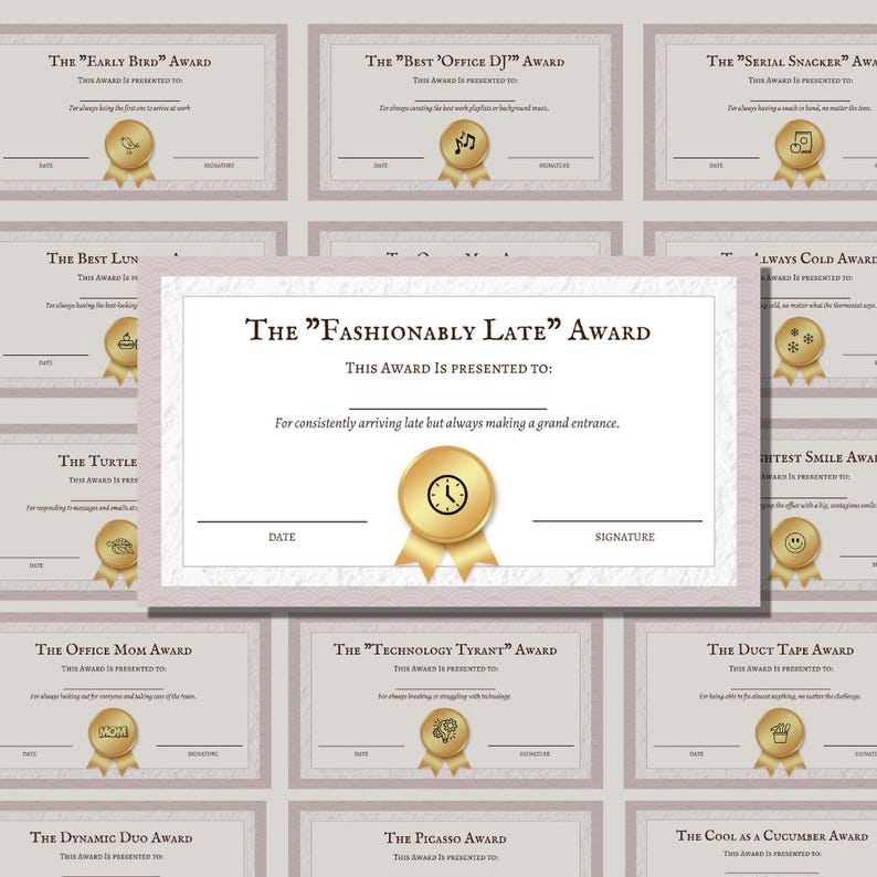 Funny Office Award Certificates | Humorous Workplace Printable Awards ...