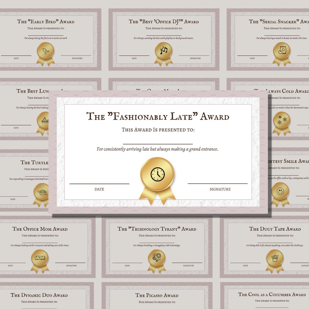 Funny Office Award Certificates | Humorous Workplace Printable Awards ...