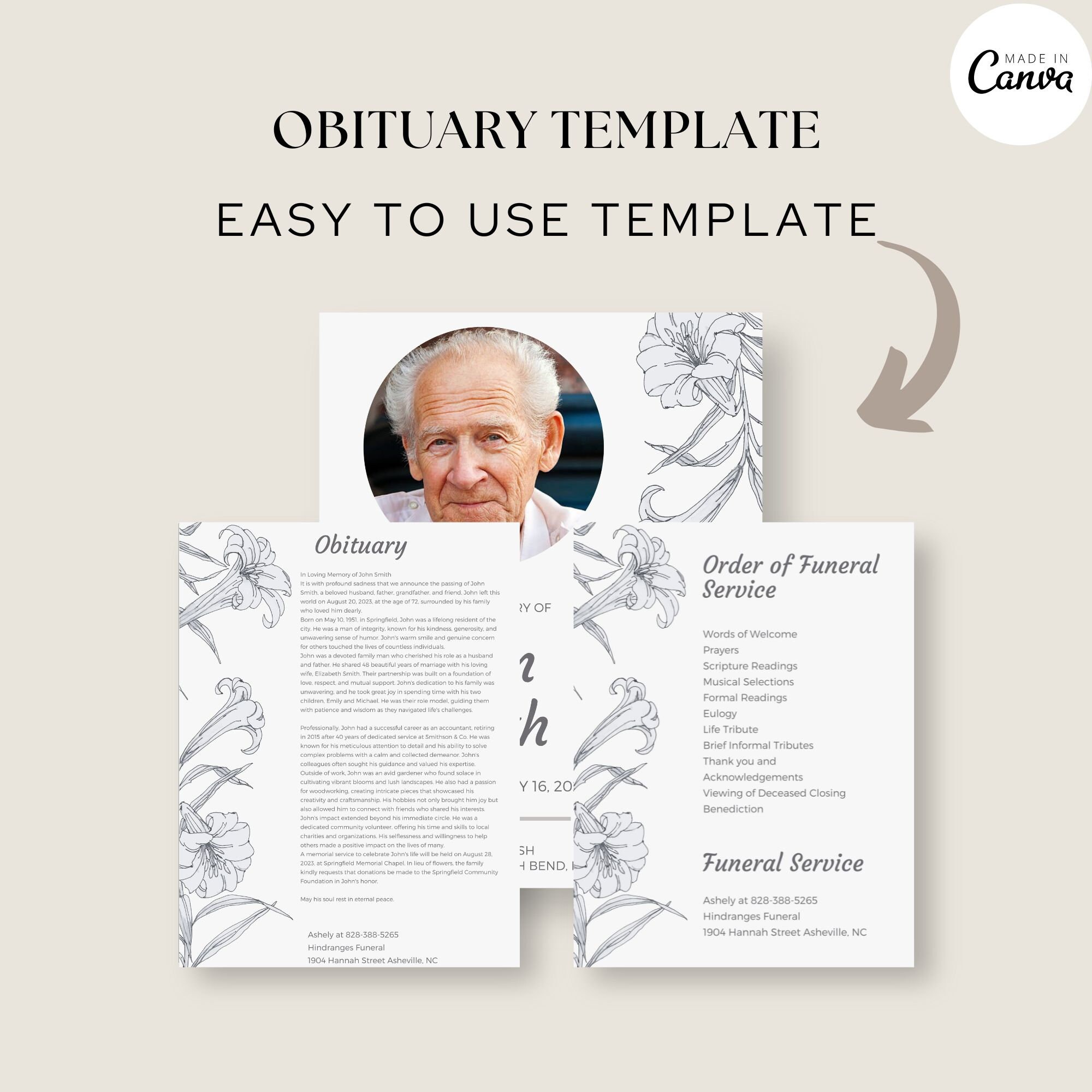 Funeral Program Template, Obituary Template, in Loving Memory Memorial ...