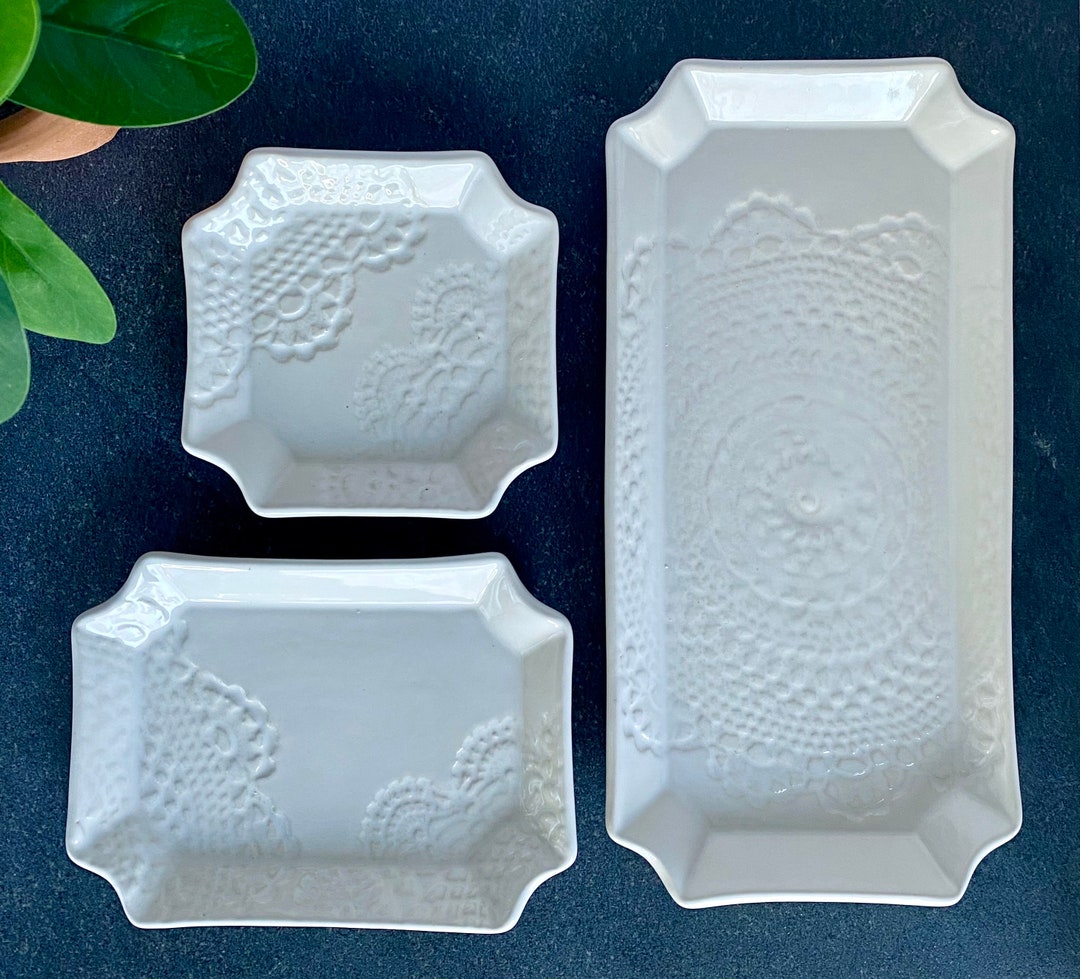 Snow Lace Doily Dishes | Serving Dishes | Trinket Trays | Jewelry ...