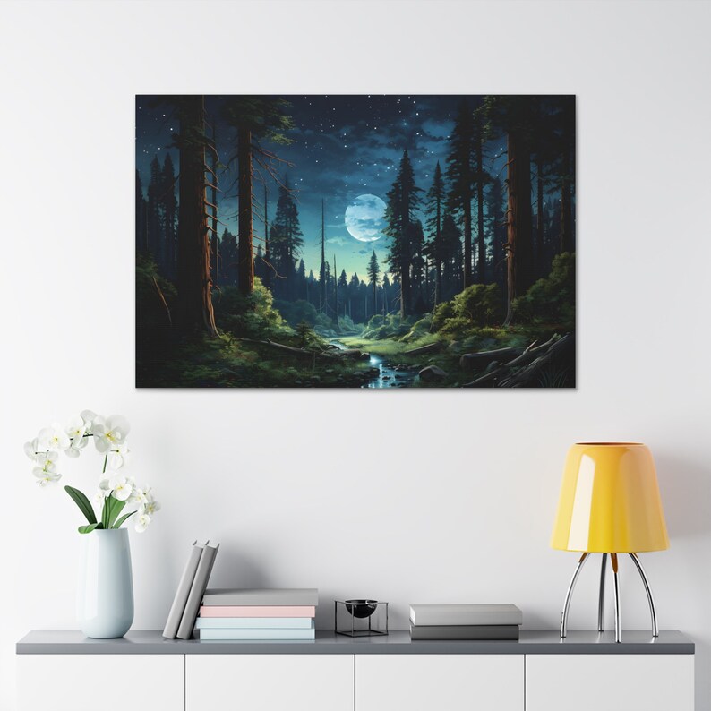 Redwood Night Forest Painting | Canvas Painting | Includes Frame | California Landscape Painting ...
