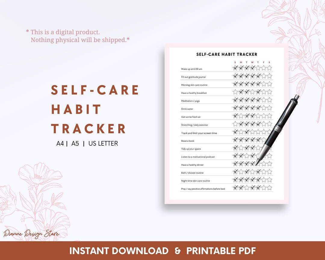Self Care Habit Tracker Printable Pdf Editable Pdf Etsy