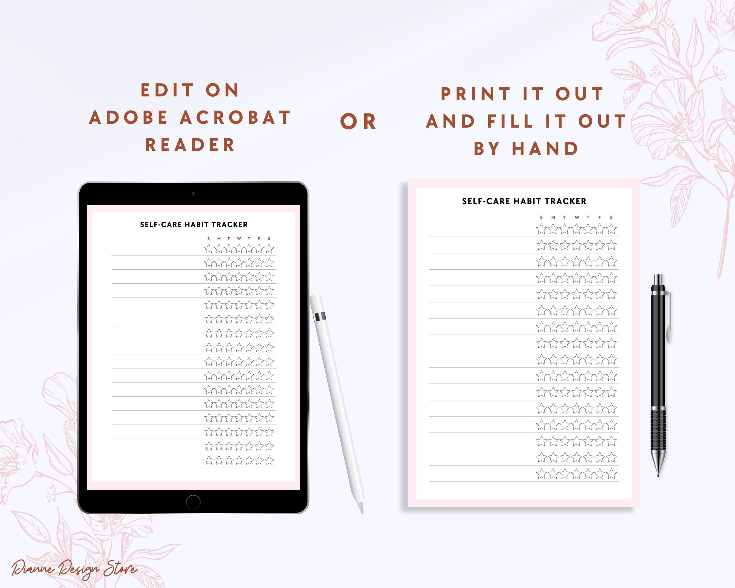 Self Care Habit Tracker Printable Pdf Editable Pdf Etsy