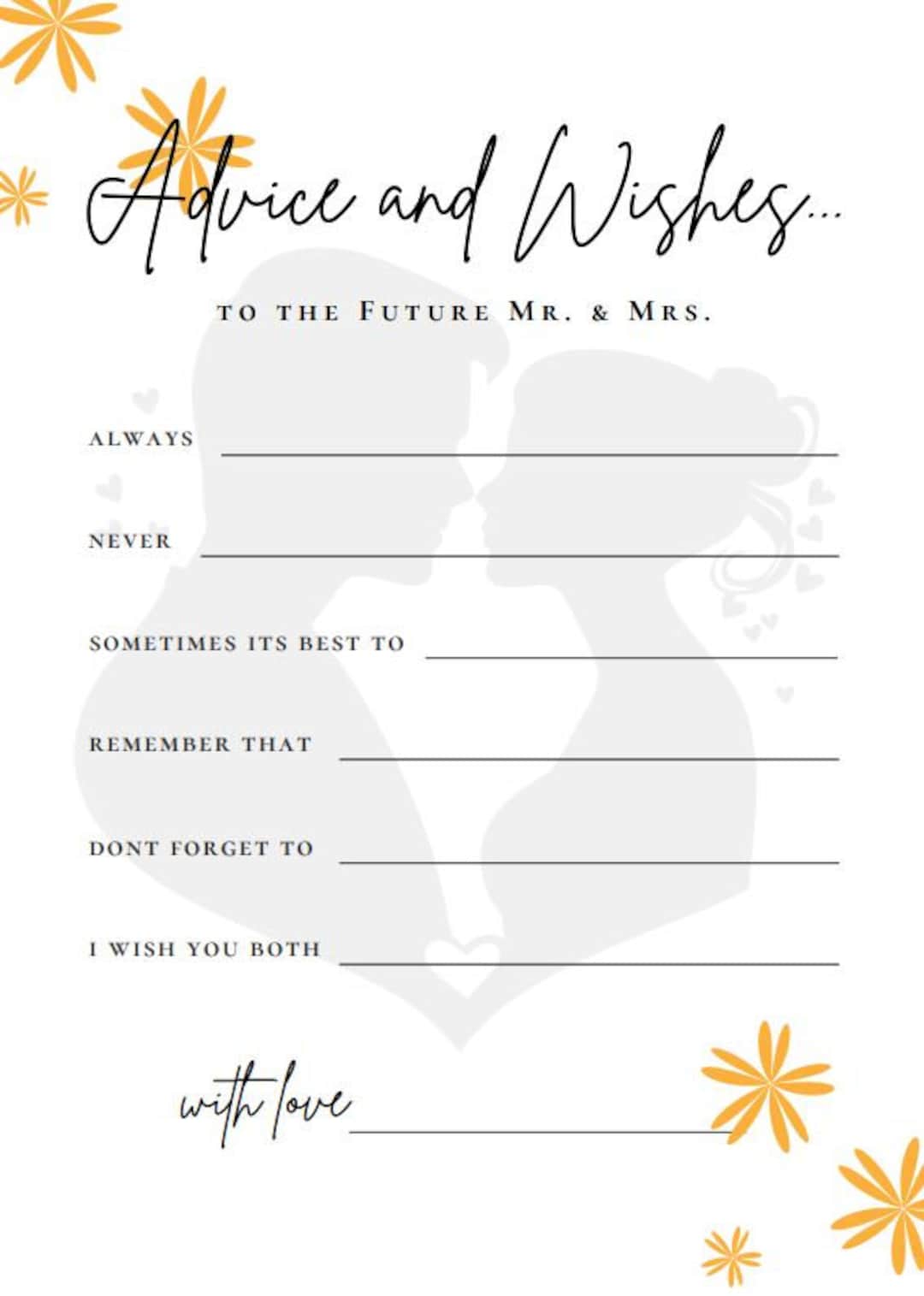 Advice and Wishes for the Future Mr. & Mrs. - Etsy