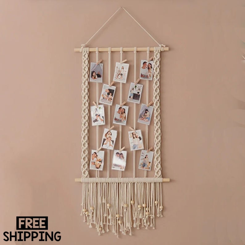 Macrame Photo Frame Holder, Boho Photo Desiplay for Living Room Decor ...