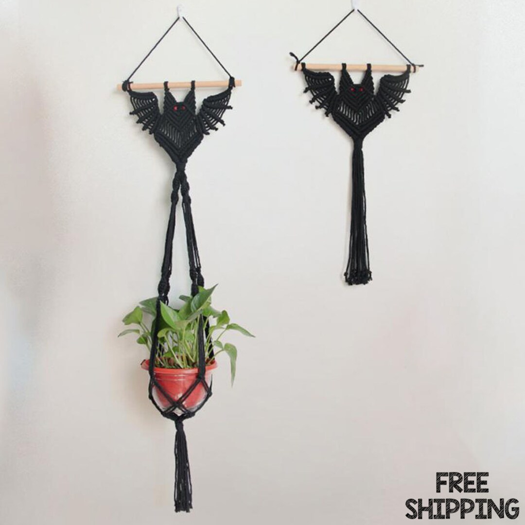 Bat Macrame Wall Decor, Boho Macrame Goth Witchy Decor, Macrame Plant ...