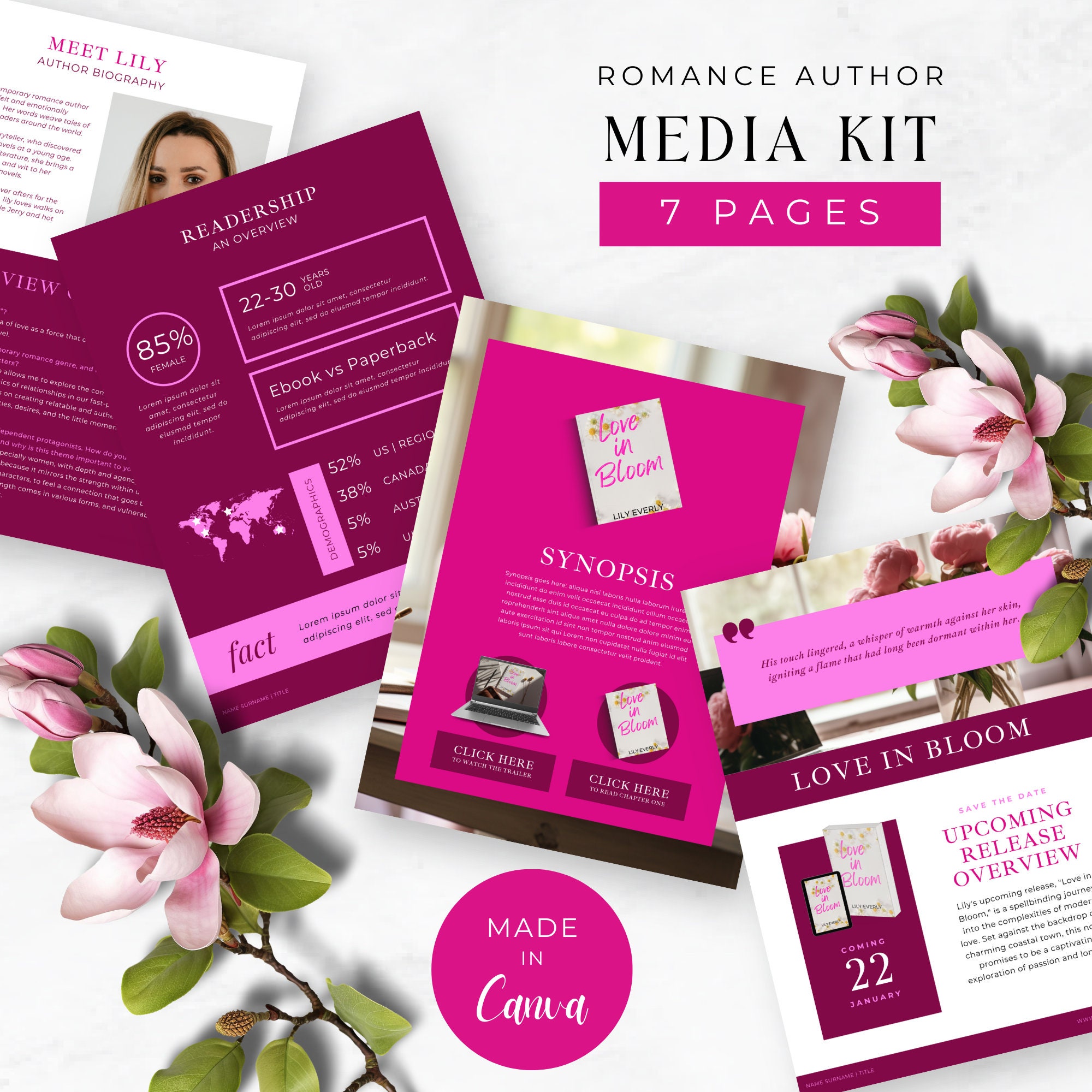 Romance Author Media Kit Book Marketing 7-page Author Media Kit Canva ...