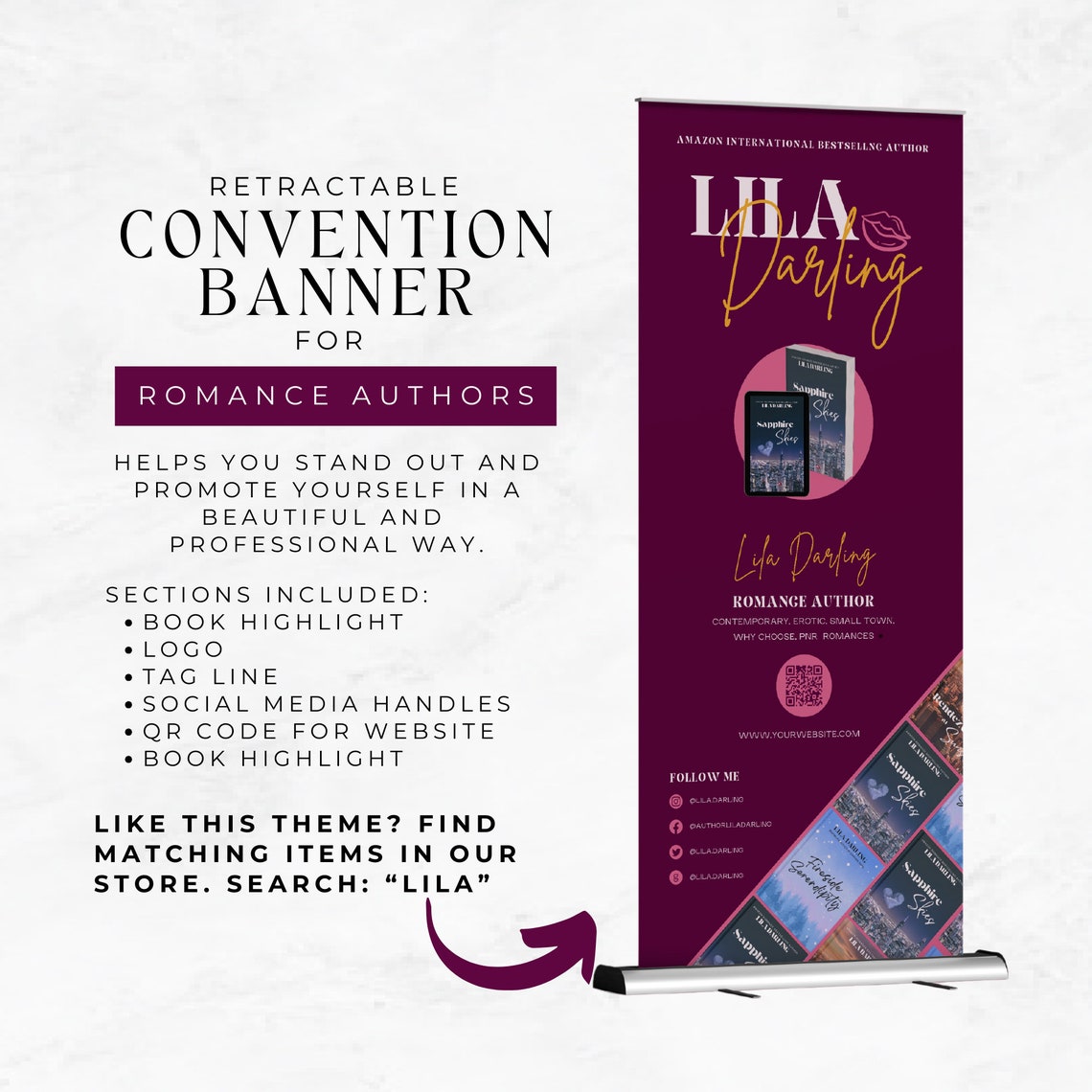 Retractable Banner Canva Template Romance Authors Roll up Banner ...