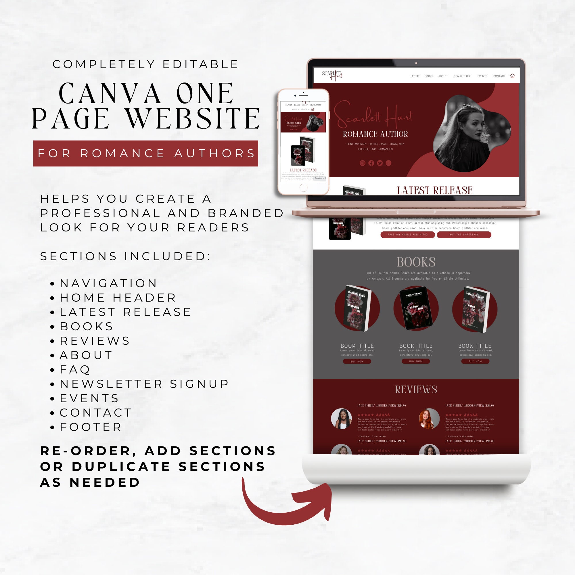 Canva Website Template for Authors | Website Theme Romance Author | Fantasy Romance | Dark ...