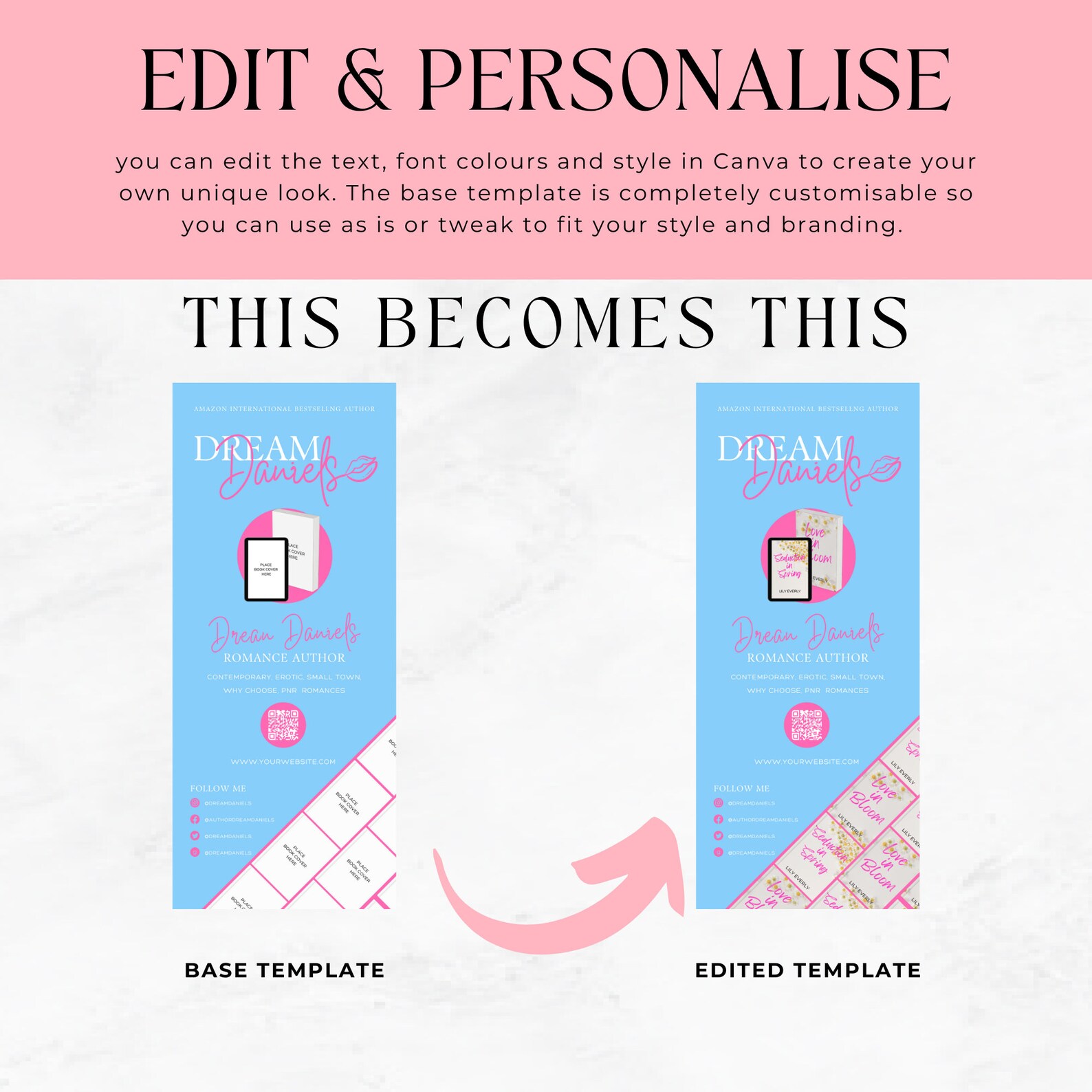 Romance Author Stand up Banner Template | Ebook Banner | Retractable ...