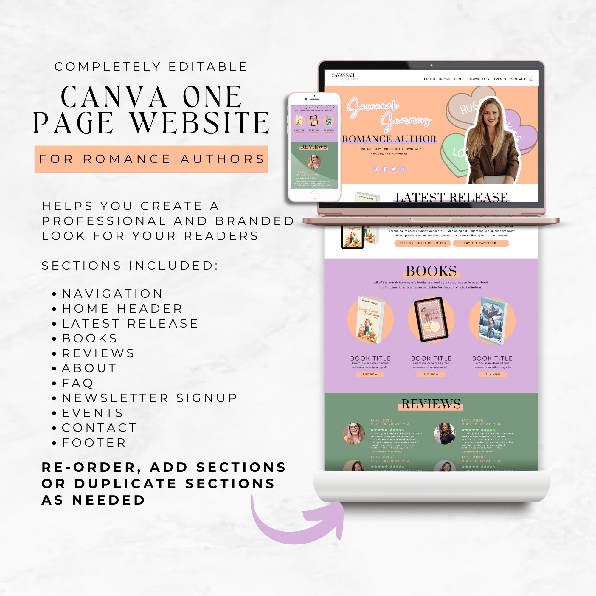 Canva Website Template for Romance Authors | Website Theme for Author ...