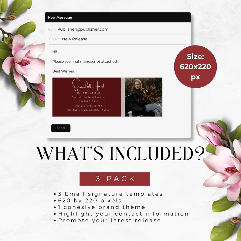 Romance Author Modern Email Signature | Canva Editable Email Design ...