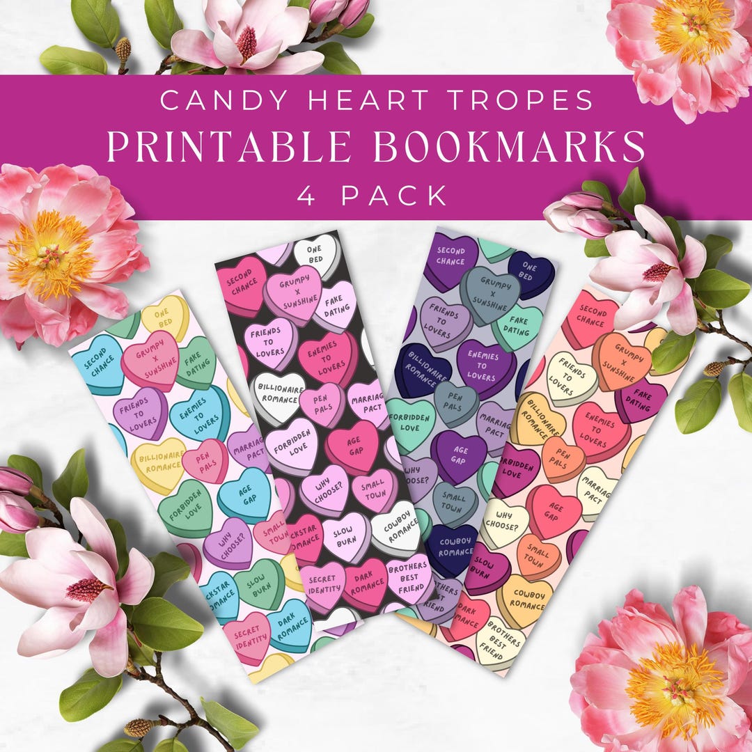 Candy Heart Design Printable Bookmarks | Romance Tropes | Bookish ...