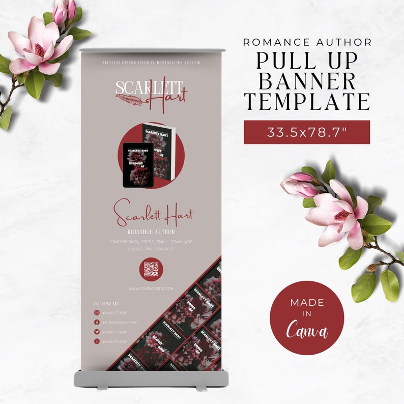 Romance Author Stand up Banner Template | Ebook Banner | Retractable ...