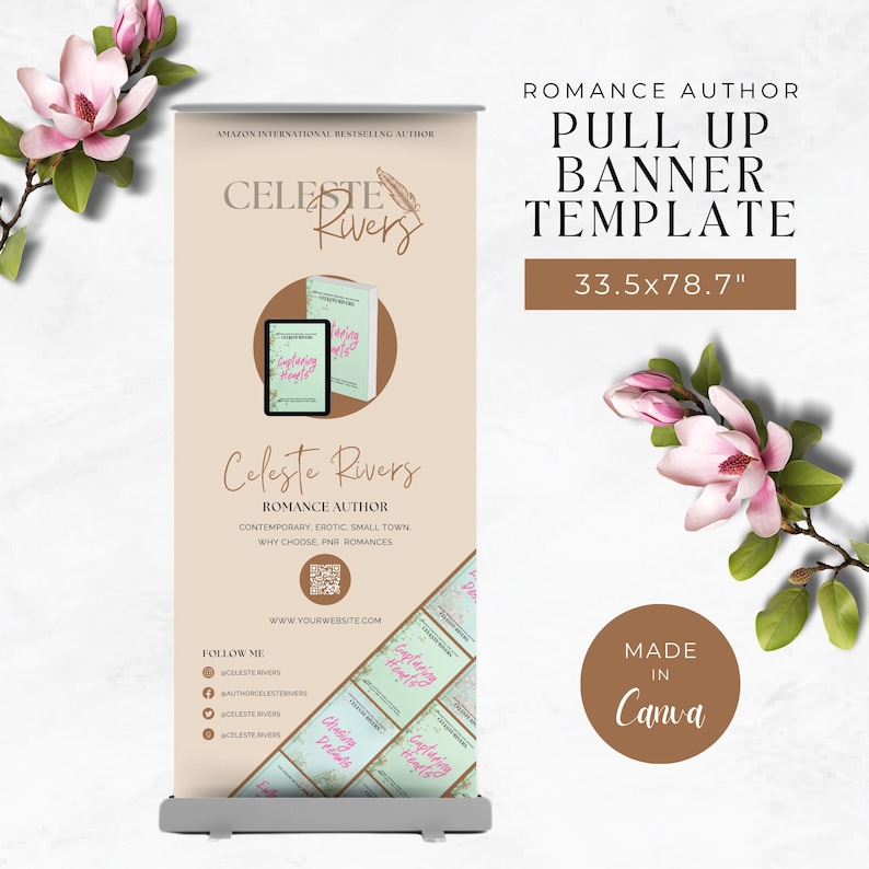 Romance Author Stand up Banner Template | Ebook Banner | Retractable ...