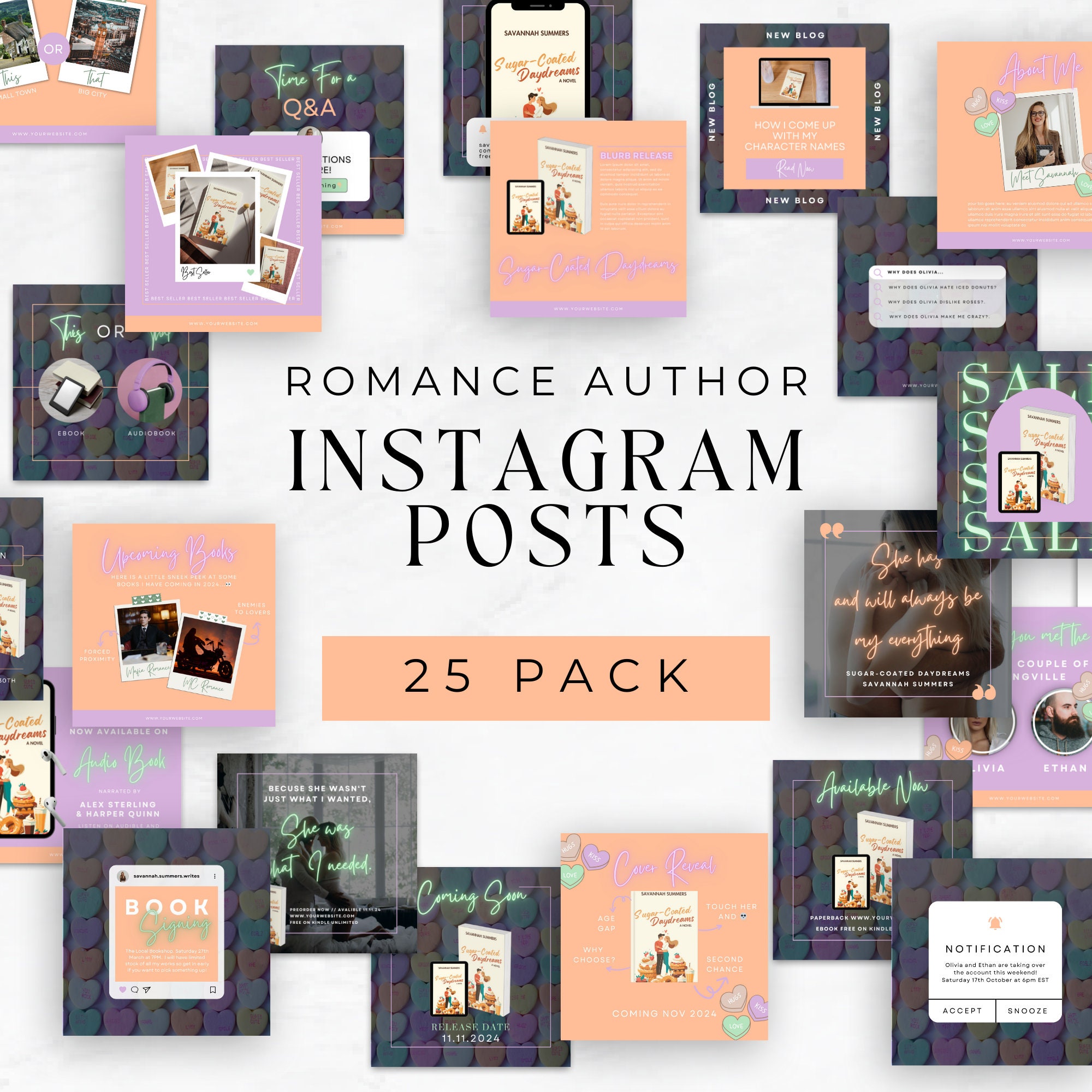 Romance Author Canva Template | 25 Instagram Posts for Romance Writers ...