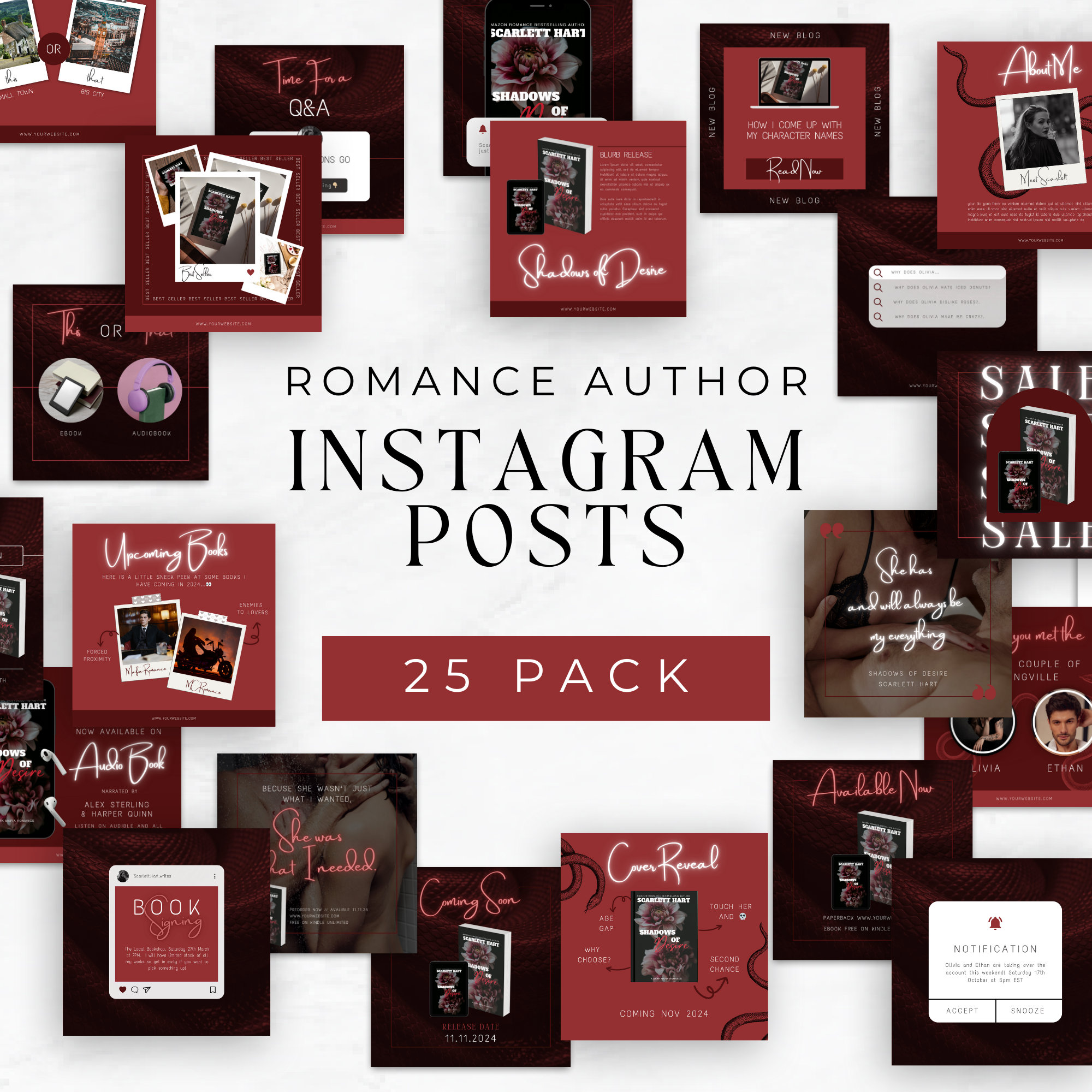 Instagram Templates for Romance Authors | Author Canva Template ...